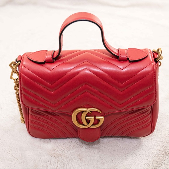 Gucci | Bags | Gucci Marmont Red Top Handle Bag | Poshmark
